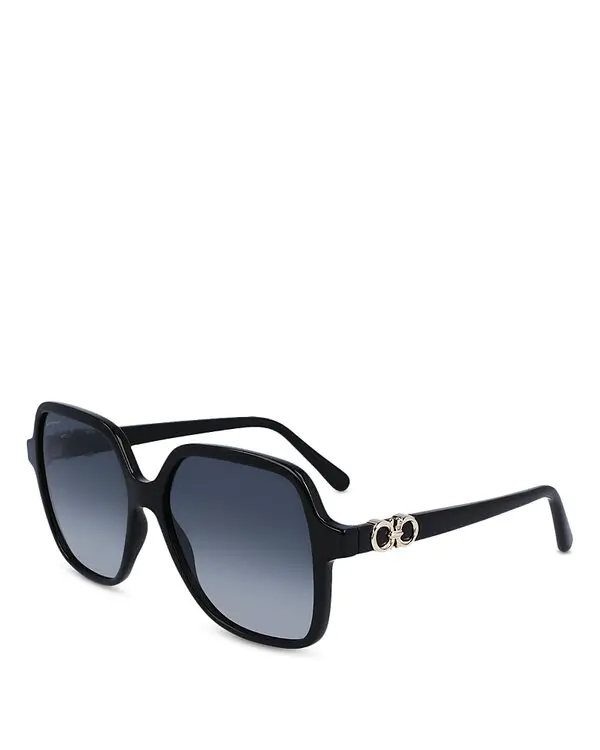 FERRAGAMO 57mm Rectangular Gancini Sunglasses - Black/blue Gradient