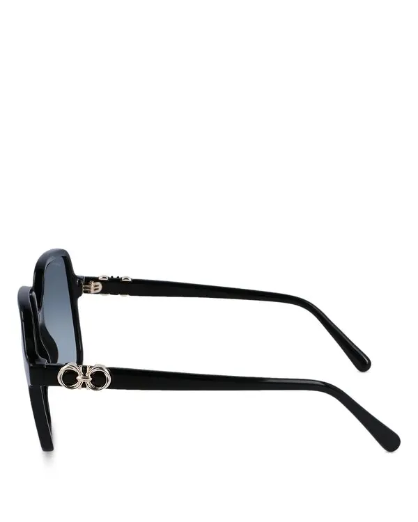 FERRAGAMO 57mm Rectangular Gancini Sunglasses - Black/blue Gradient