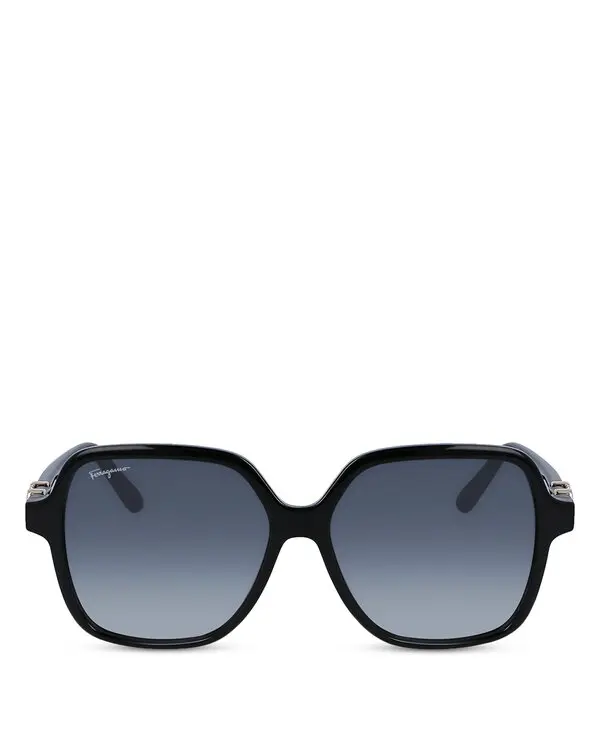 FERRAGAMO 57mm Rectangular Gancini Sunglasses - Black/blue Gradient