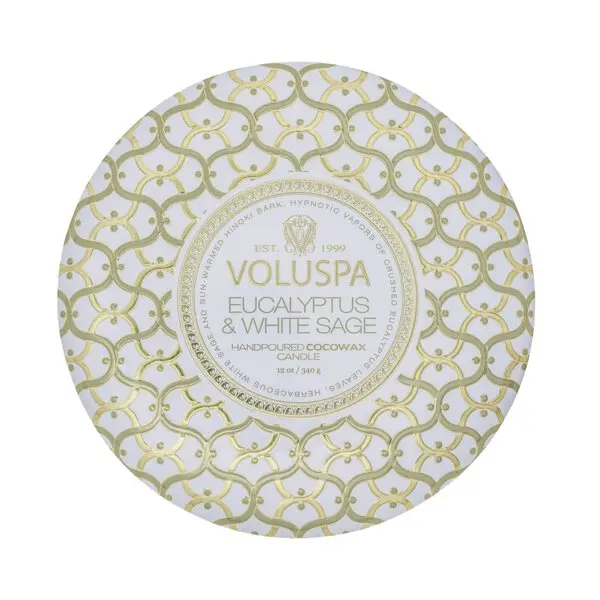 Voluspa Eucalyptus & Sage Three Wick Tin Candle 12 Oz