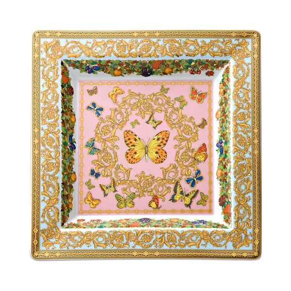 Versace Rosenthal Meets Butterfly Garden 8.5 Square Tray - Gold Multi