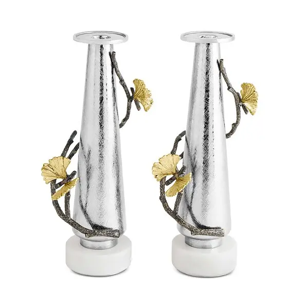 Michael Aram Butterfly Ginkgo Candleholders, Set Of 2 - Silver