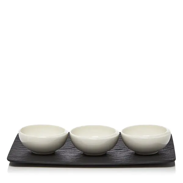 VILLEROY & BOCH New Moon Dip Bowl & Tray, Set Of 4 - White
