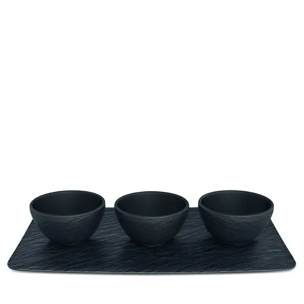 VILLEROY & BOCH Manufacture Rock Dip Bowl & Tray 4 Piece Set - Black