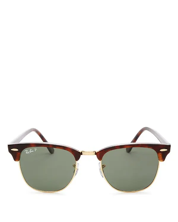 Ray-ban Polarized Classic Clubmaster Sunglasses - Red Havana/crystal Green Solid