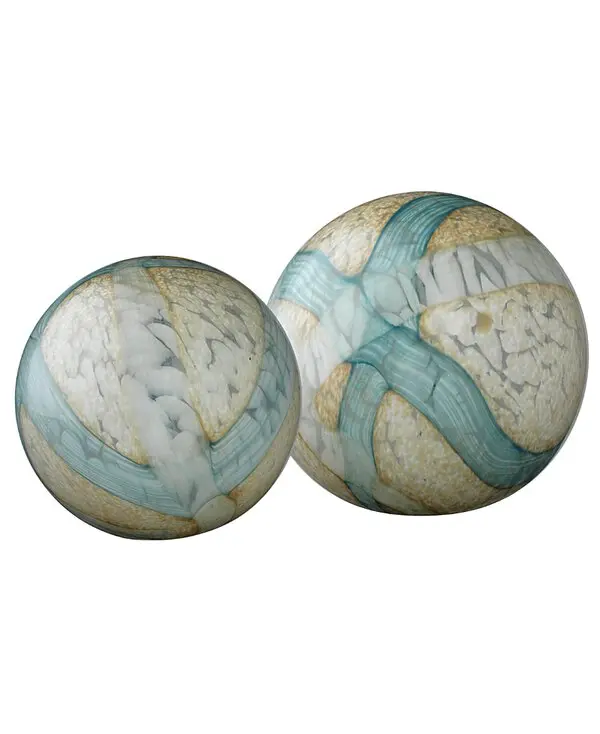 JAMIE YOUNG CO. Cosmos Hand Blow Glass Orbs, Set Of 2 - Pale Blue Glass