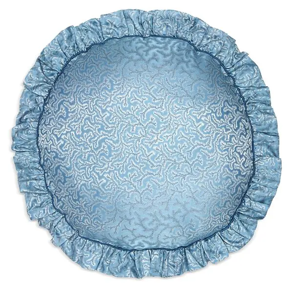 Gingerlily Coral Fern Round Decorative Pillow - Blue