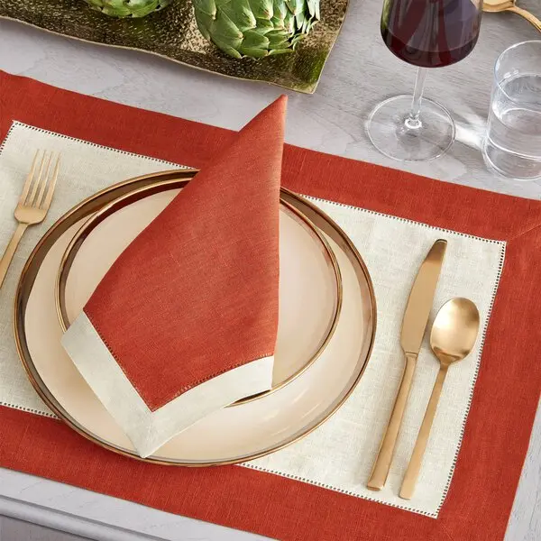 SFERRA Roma Colorblock Placemats, Set Of 4 - Stone/paprika