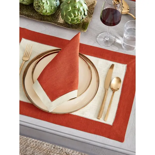 SFERRA Roma Colorblock Placemats, Set Of 4 - Stone/paprika
