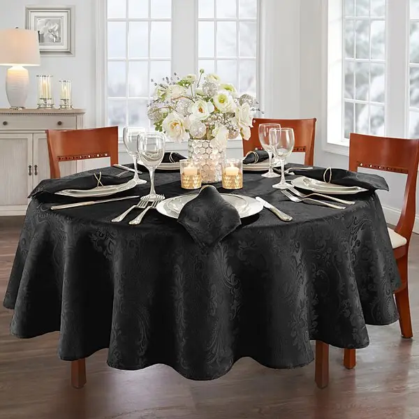 ELRENE HOME FASHIONS Caiden Elegance Damask Oval Tablecloth, 60 X 84 - Black