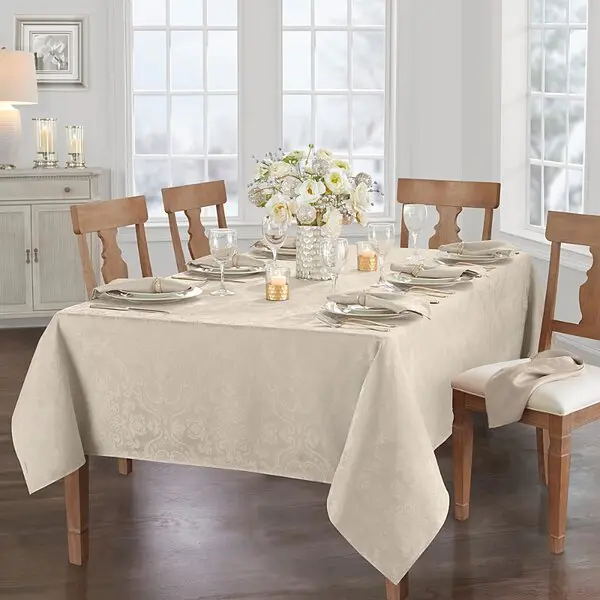 ELRENE HOME FASHIONS Caiden Elegance Damask Oblong Tablecloth, 60 X 120 - Taupe