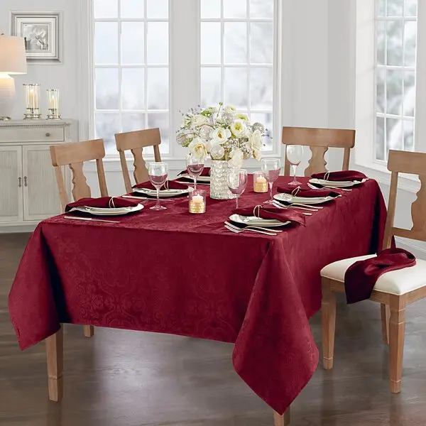 ELRENE HOME FASHIONS Caiden Elegance Damask Oblong Tablecloth, 60 X 144 - Cranberry