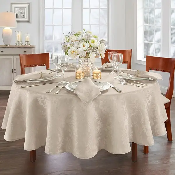 ELRENE HOME FASHIONS Caiden Elegance Damask Round Tablecloth, 70 X 70 - Taupe