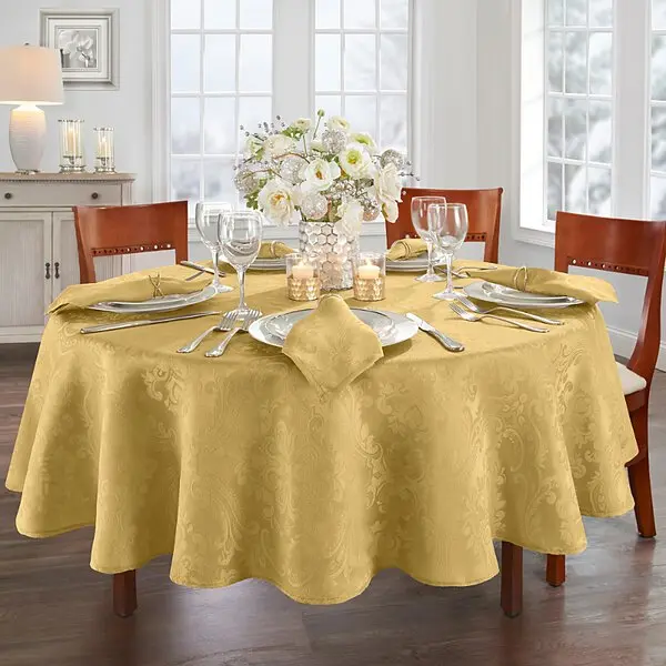 ELRENE HOME FASHIONS Caiden Elegance Damask Round Tablecloth, 90 X 90 - Gold