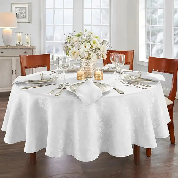 ELRENE HOME FASHIONS Caiden Elegance Damask Round Tablecloth, 90 X 90 - White