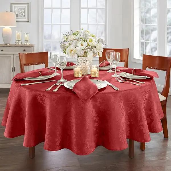 ELRENE HOME FASHIONS Caiden Elegance Damask Round Tablecloth, 90 X 90 - Red