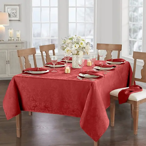 ELRENE HOME FASHIONS Caiden Elegance Damask Oblong Tablecloth, 60 X 144 - Red
