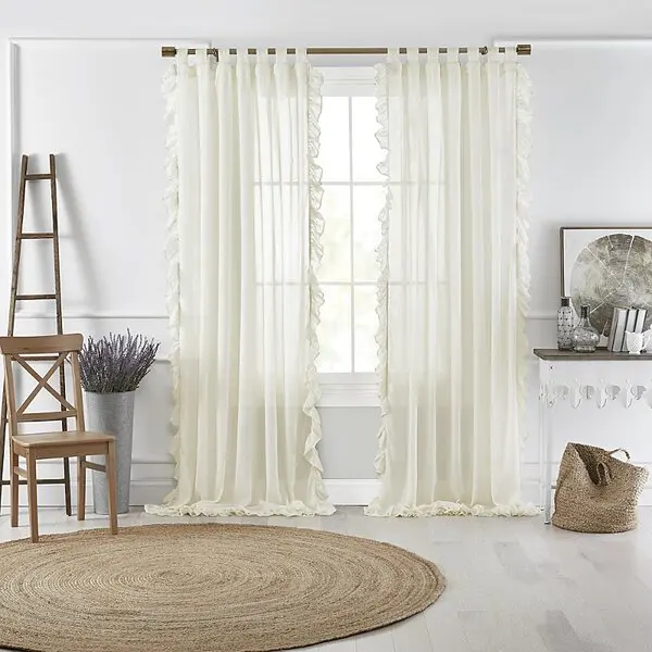 ELRENE HOME FASHIONS Bella Tab-top Ruffle Sheer Window Curtain Panel, 52 X 95 - Ivory
