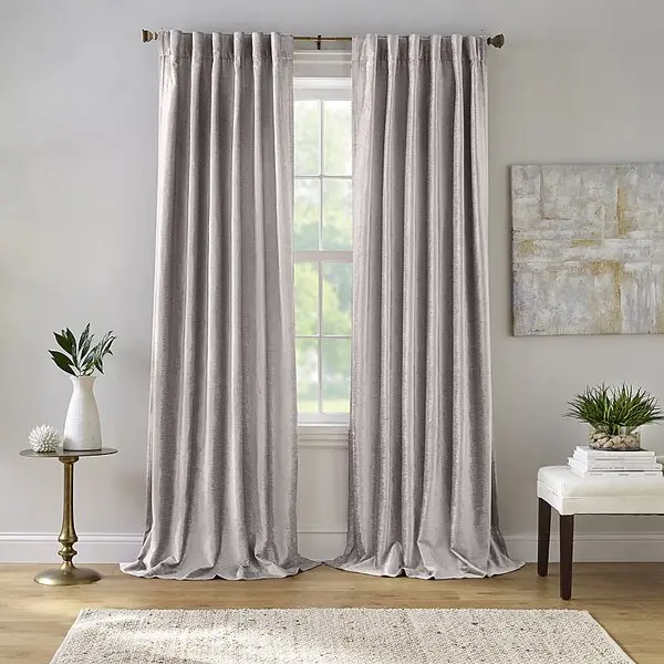 ELRENE HOME FASHIONS Carnaby Distressed Velvet Window Curtain, 50 X 84 - Gray