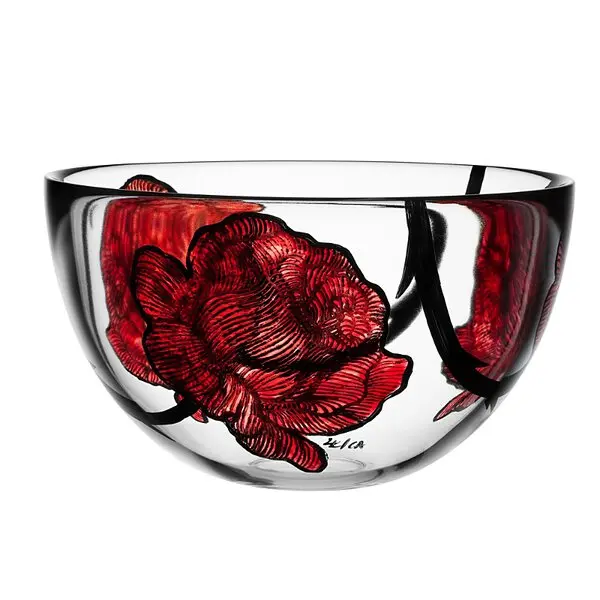 KOSTA BODA Tattoo Bowl, Large - Red/clear/black