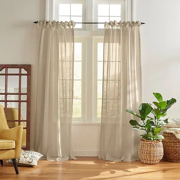 ELRENE HOME FASHIONS Vienna Tie-top Sheer Curtain Panel, 52 X 84 - Beige