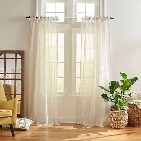 ELRENE HOME FASHIONS Vienna Tie-top Sheer Curtain Panel, 52 X 95 - Off-white