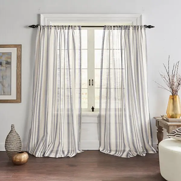 ELRENE HOME FASHIONS Hampton Striped Sheer Curtain Panel, 52 X 84 - Gray