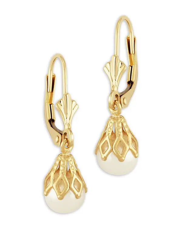 Bloomingdale'S Cultured Freshwater Pearl Bell Cap Drop Earrings - White/gold