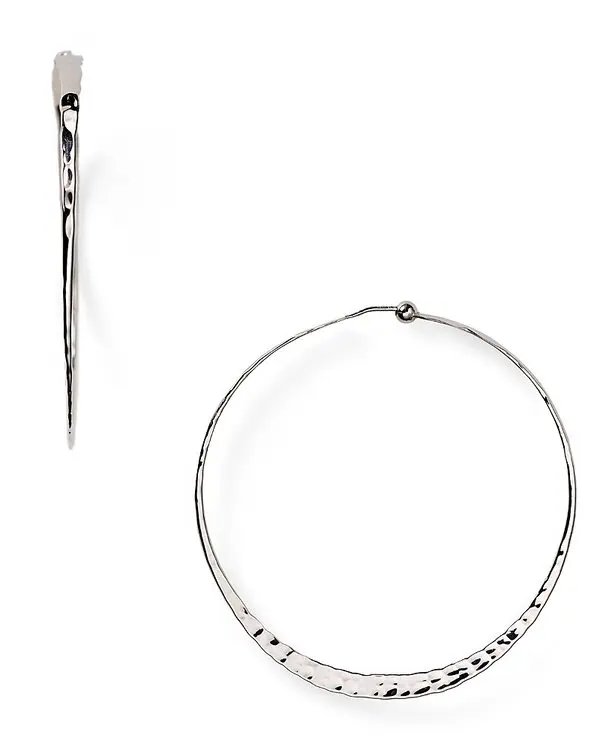 Aqua Sterling Hammered Hoop Earrings - Silver