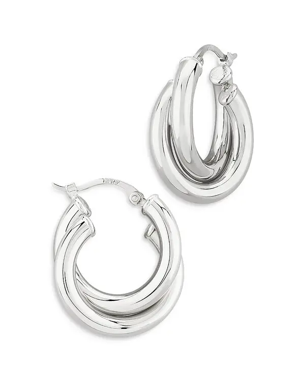 Aqua Fine Collection Medium Double Tube Hoop Earrings - Silver