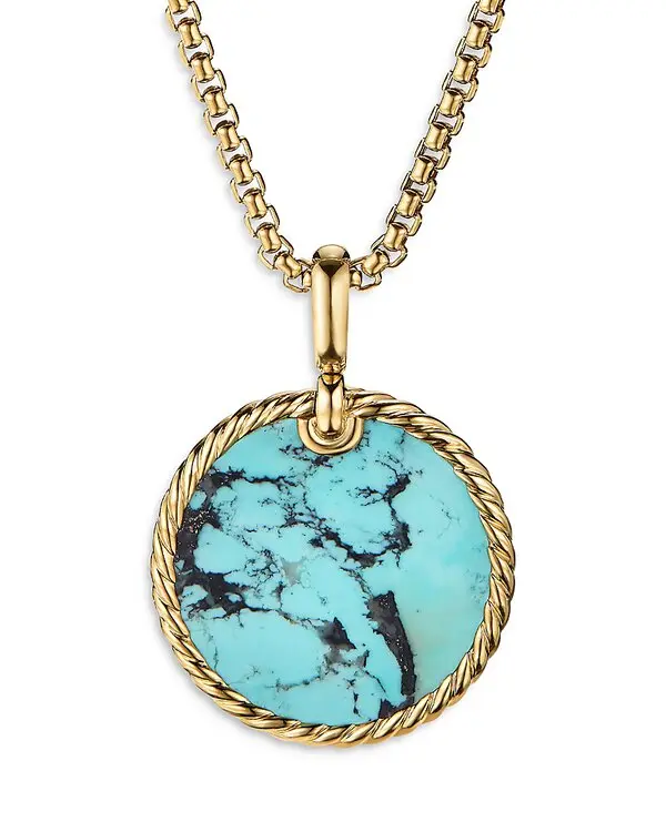 David Yurman Small Cable Disc Amulet With Turquoise - Silver