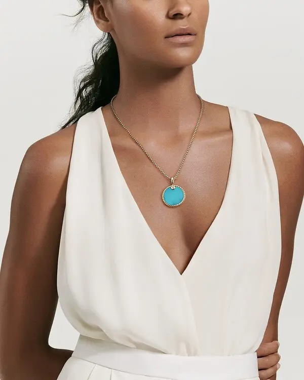 David Yurman Small Cable Disc Amulet With Turquoise