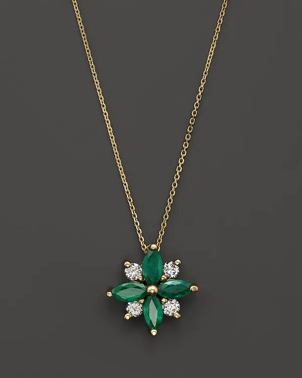Bloomingdale'S Emerald And Diamond Flower Pendant Necklace - Gold/green
