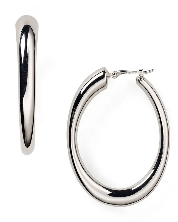 Aqua Sterling Oval Hoop Earrings - Silver