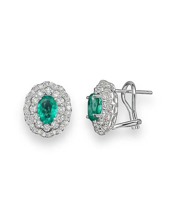 Bloomingdale'S Emerald And Diamond Oval Stud Earrings - Green/white