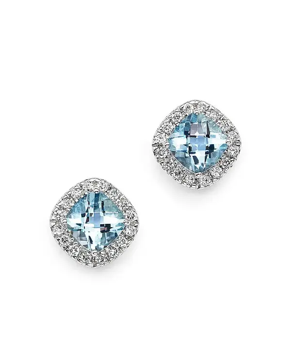 Bloomingdale'S Aquamarine And Diamond Stud Earrings - Aqua/white
