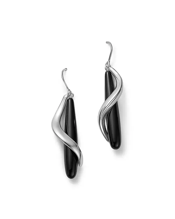 Aqua Onyx Spiral Drop Earrings - Black/silver
