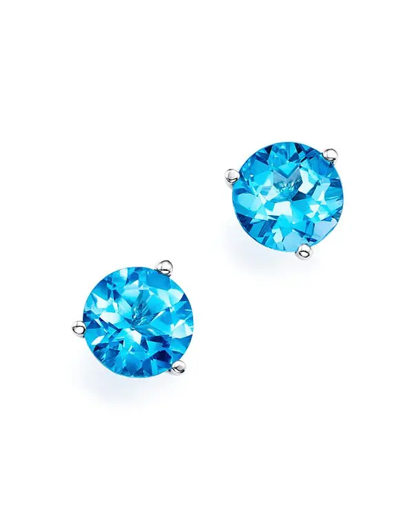 Bloomingdale'S Stud Earrings In 14k White Gold - Blue Topaz/white