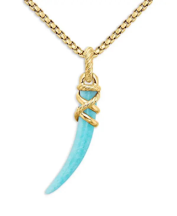 David Yurman 18k Yellow Gold Tusk Amulet With Amazonite - Gold/amazonite