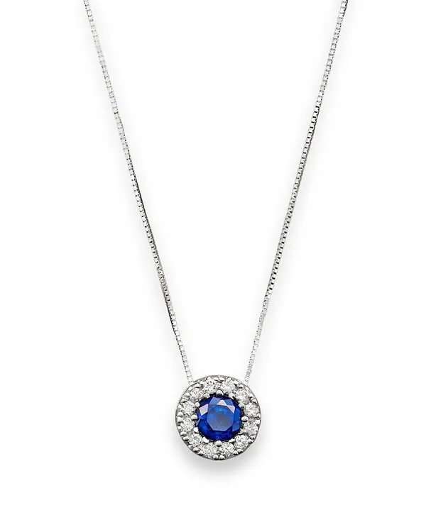 Bloomingdale'S Sapphire And Diamond Halo Pendant Necklace - White/blue