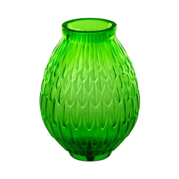 Lalique Plumes Vase In Amazon Small - Green