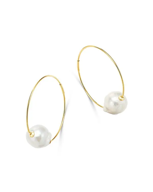 Bloomingdale'S Baroque Cultured Pearl Hoop Earrings - White/gold