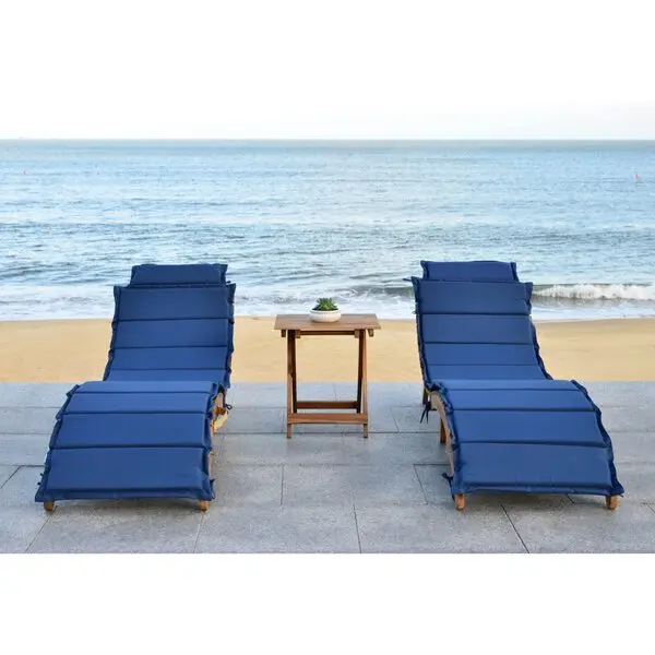 SAFAVIEH Pacifica 3 Piece Outdoor Lounge Set - Natural/navy