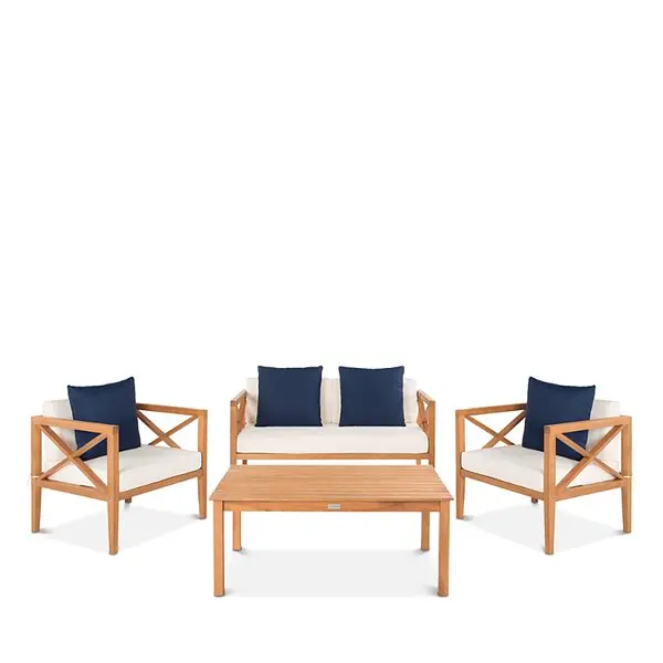 SAFAVIEH Nunzia 4 Piece Outdoor Living Set With Accent Pillows - Natural