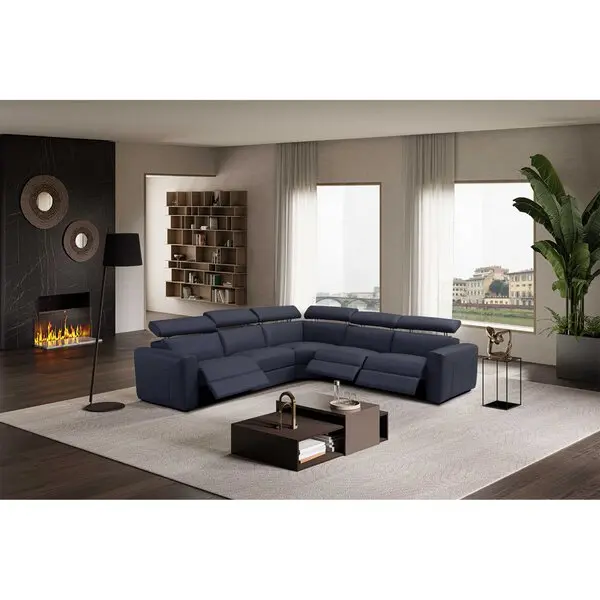 CHATEAU D'AX Gemma Reclining Leather Sectional Sofa - Blue