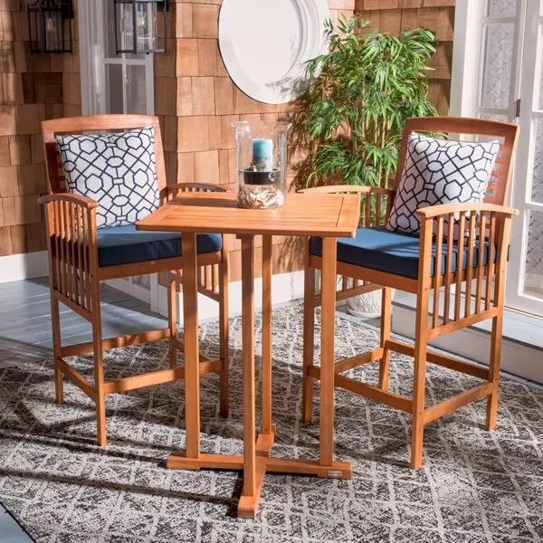 SAFAVIEH Pate 3 Piece Outdoor Bistro Set With Accent Pillows