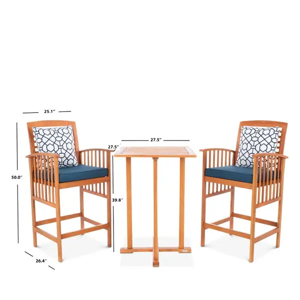 SAFAVIEH Pate 3 Piece Outdoor Bistro Set With Accent Pillows