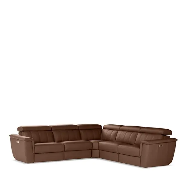 GIUSEPPE NICOLETTI Giuseppi Nicoletti Trevi 5 Piece Power Reclining Leather Sectional - Torello Cognac