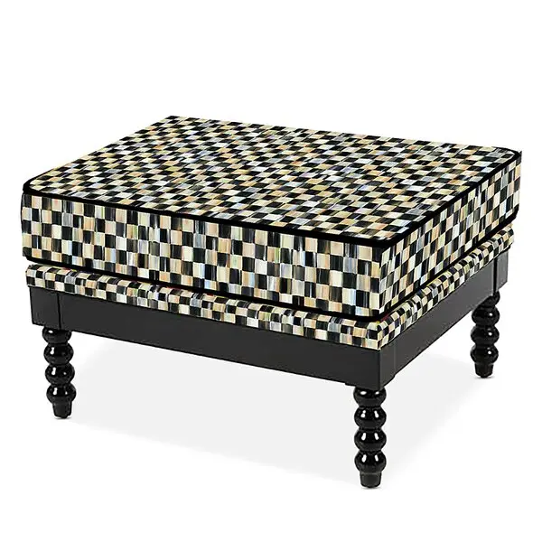 MACKENZIE-CHILDS Spindle Check Outdoor Ottoman - Multi