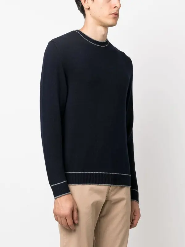 Eleventy Stripe-detail Wool Sweatshirt - Blue